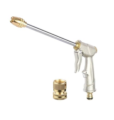 정원 호스 노즐 튼튼한 금속 야외 물 분무기 고압 부착 롱 로드 제트 건 360° 회전 조절기 세차 식 티몬