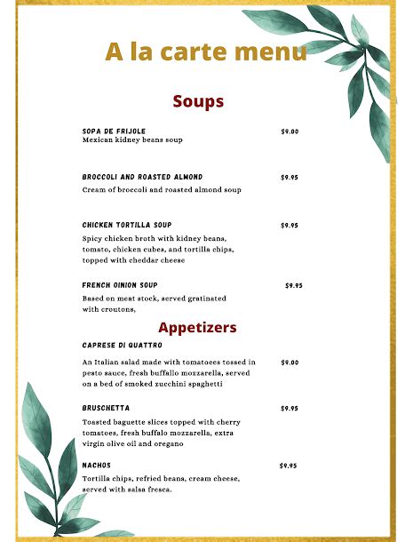A La Carte Menu Meaning Characteristics Advantage And Disadvantage