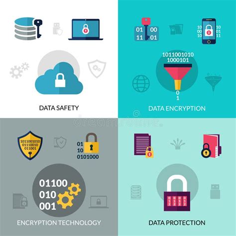 data encryption and security icons set stock vector illustration of attack lock 57024096