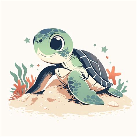 Premium Vector Green Sea Turtle Laying Eggs On The Beach