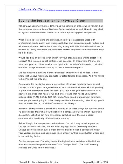 Linksys Vs Cisco Pdf Network Switch Cisco Systems