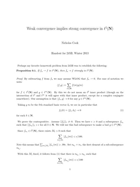 Weak Convergence Implies Strong Convergence In N Pdf Sequence Abstract Algebra