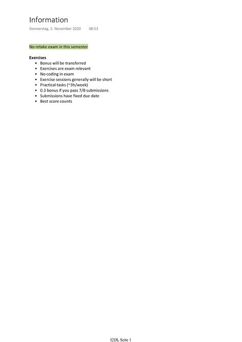 I2dl I2dl Notes No Retake Exam In This Semester Exercises • Bonus