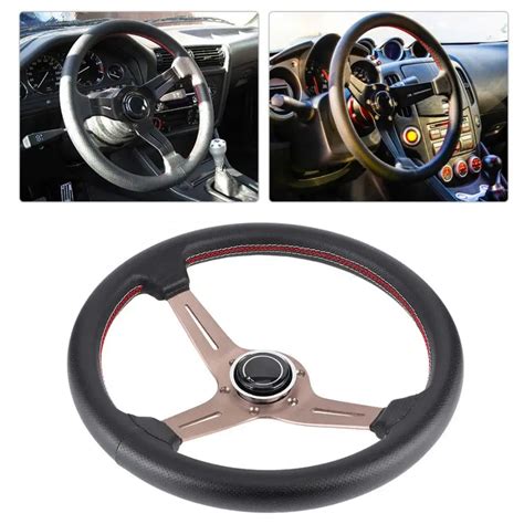 Nardi 스타일 6 하프 디쉬 블랙 천공 가죽 레이싱 스티어링 휠 용 250mm 14 인치 경적 수정 범용 부품 스티어링 휠