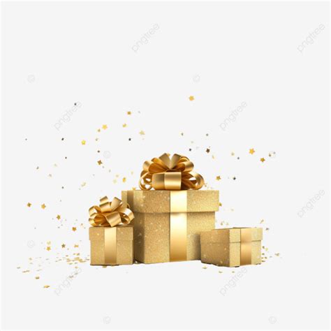 크리스마스 현실적인 선물 상자와 함께 반짝이는 금색 색종이 조각 선물 리본 Png 일러스트 및 이미지 에 대한 무료 다운로드 Pngtree