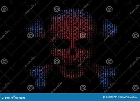 Skull With Bones In Binary Code Stream On Black Ncept Of