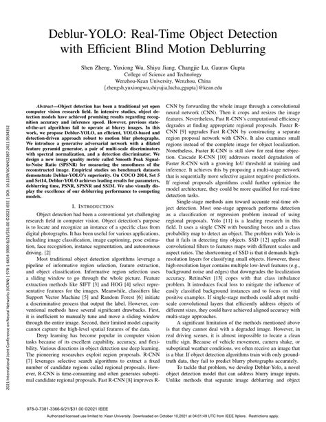 Pdf Deblur Yolo Real Time Object Detection With Efficient Blind Motion Deblurring