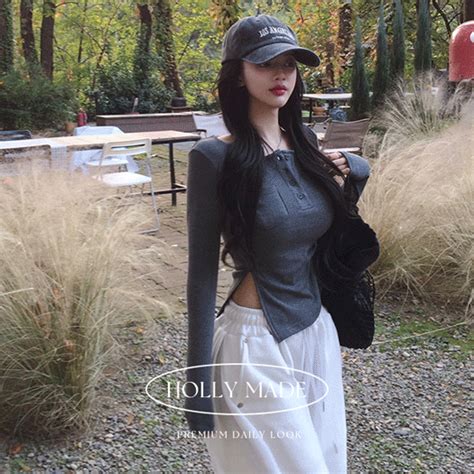 기모허리한줌핏 Made 글램 셔링 기모 트임 단추티 셔링티 기모티 겨울이너티 데이트룩 에이블리