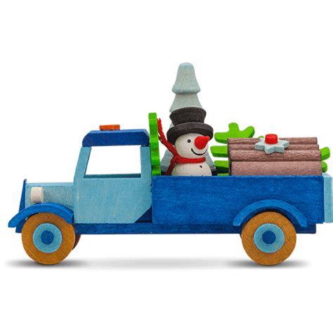 Truck Ornament With Snowman Tree I Graupner Holzminiaturen