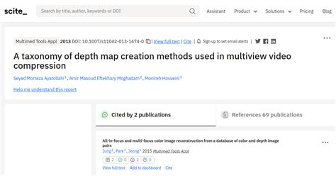 Citation Report A Taxonomy Of Depth Map Creation Methods Used In