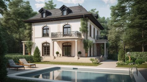수영장 정원과 차고가 있는 클래식 하우스 3d 렌더링 집 외관 별장 고급 빌라 배경 일러스트 및 사진 무료 다운로드 Pngtree