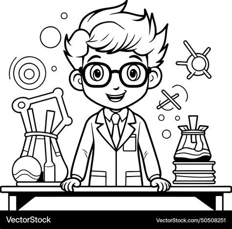 Black And White Cartoon Of Scientist Character Vector Image