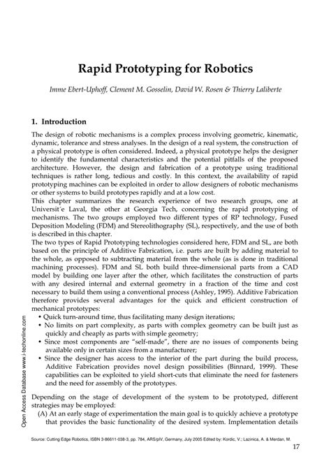 Pdf Rapid Prototyping For Robotics