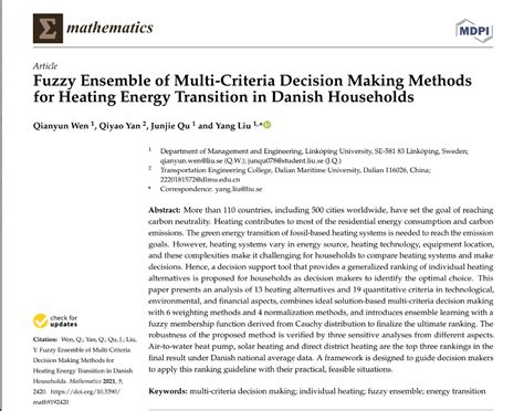 Fuzzy Ensemble Of Multi Criteria Decision Making Methods For Heating Energy Transition In Danish