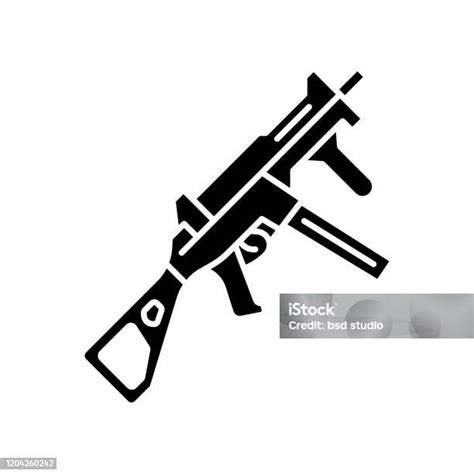 Hk Ump 무기 문립 아이콘입니다 가상 비디오 게임 총기 총 사수 게임 소총 사이버 스포츠 E스포츠 저격수 군사 인벤토리 장비 실루엣 기호입니다 음수 공간입니다 벡터 절연