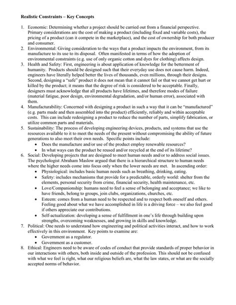 Realistic Constraints Key Concepts