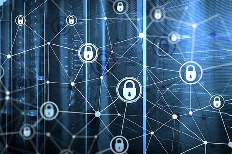 현대 서버 룸 배경 인터넷 및 디지털 기술 개념에 대한 사이버 보안 정보 개인 정보 보호 개념 프리미엄 사진