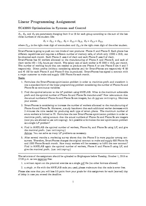 Lp 2019 V1 Linear Programming Assignment Linear Programming