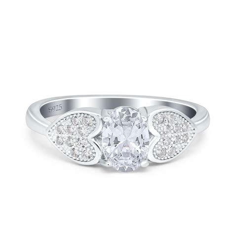 Art Deco Oval Moissanite Promise Ring 925 Sterling Silver Blue Apple