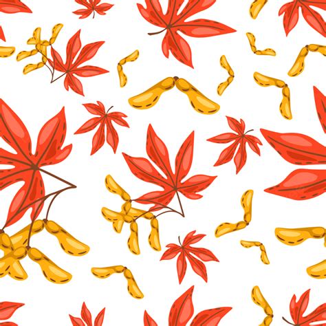 Seamless Pattern Of Maple Leaves With Seeds Background Maple Leaf