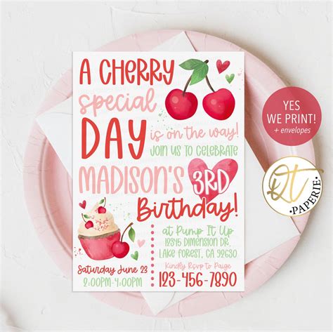 Cherry Birthday Invitation Cherry Sweet Invitation Cherry On Top