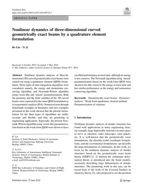 pdf nonlinear dynamics of three dimensional curved geometrically
