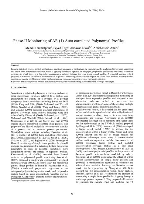 Pdf Phase Ii Monitoring Of Ar 1 Autocorrelated Polynomial Profiles