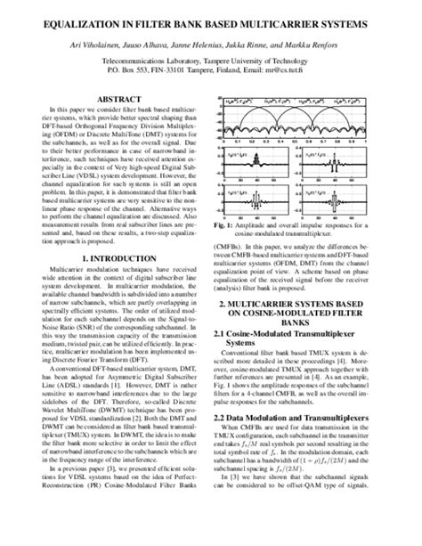 Pdf Equalization In Filter Bank Based Multicarrier Systems