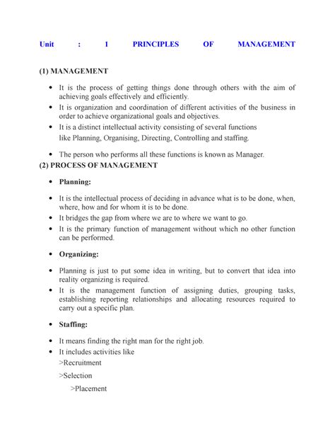 Unit 1 Principles OF Management Unit 1 PRINCIPLES OF MANAGEMENT 1 MANAGEMENT It Is The