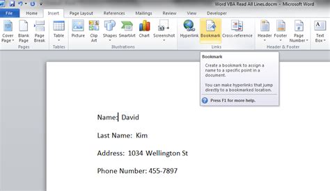 Word Vba Using Bookmarks To Move The Cursor Vba And Vbnet Tutorials Education And
