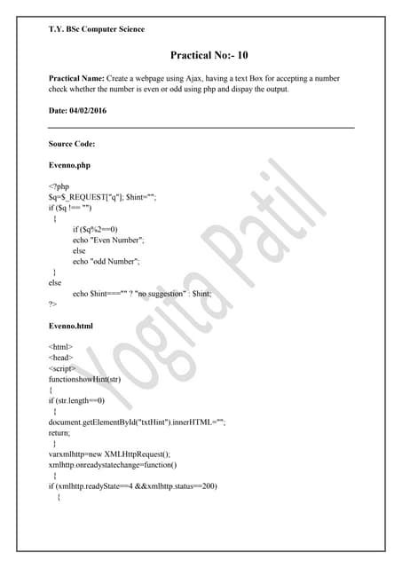 Tycs Ajax Practicals Sem Vi Pdf