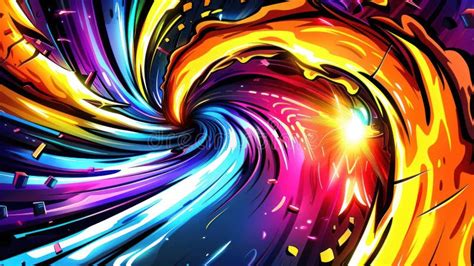 A Vibrant Swirl Of Colors Creating An Energetic Dynamic Visual Effect Stock Illustration