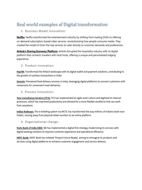 Real World Examples Of Digital Transformation Pdf