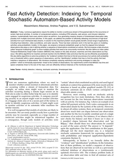 Pdf Fast Activity Detection Indexing For Temporal Stochastic Automaton Based Activity Models