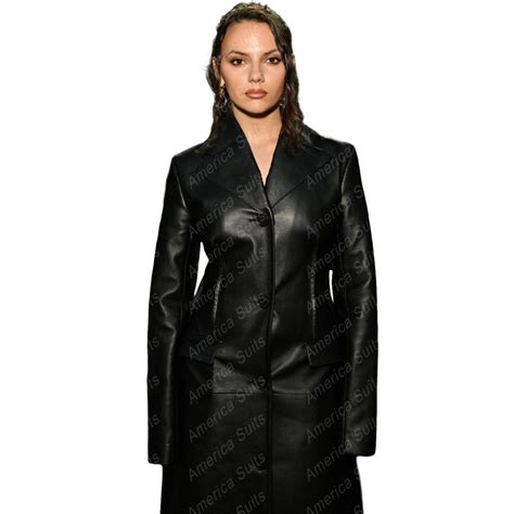 Dafne Keen Black Leather Coat Americasuits