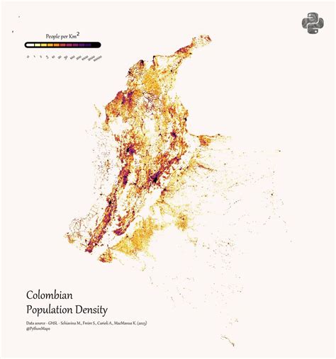 Population Density Of Colombia By Pythonmaps Maps On The Web