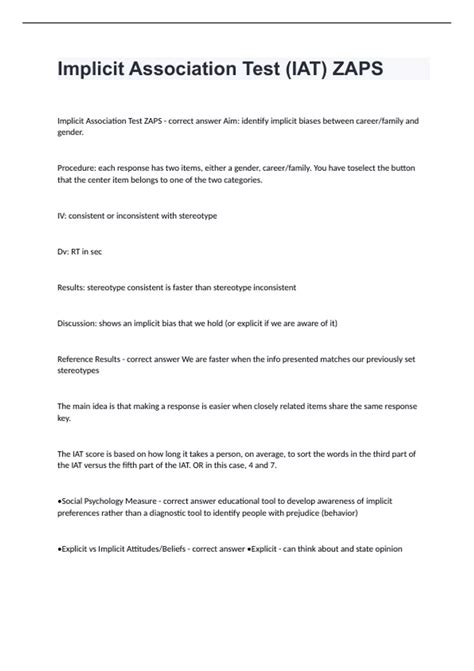 Implicit Association Test Iat Zaps Questions With Answers Implicit Bias Stuvia Us