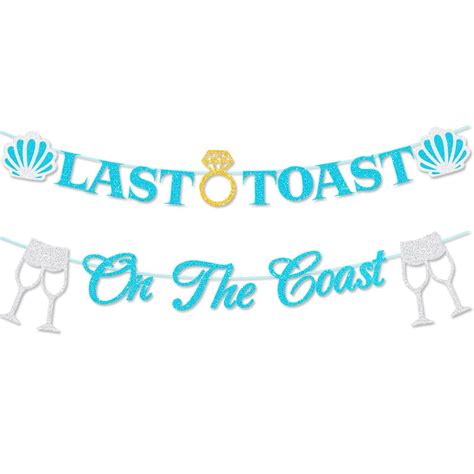 Last Toast On The Coast Banner Blue Glitter Bachelorette Party