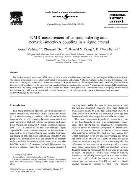Pdf Nmr Measurement Of Smectic Ordering And Nematicsmectic A
