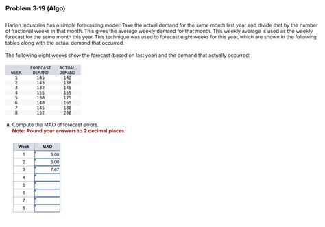 Solved Harlen Industries Has A Simple Forecasting Model