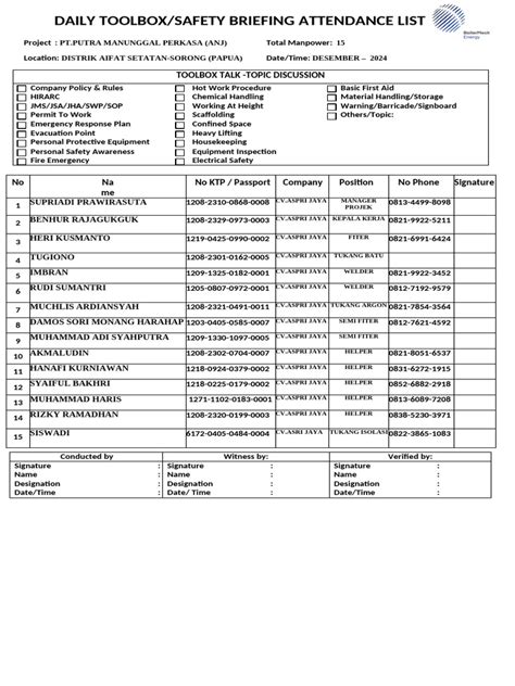 Form Toolbox Briefing Pdf Safety Occupational Safety And Health