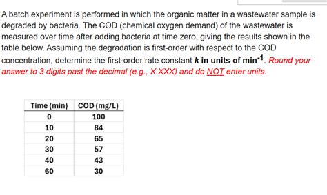 solved a batch experiment is performed in which the organic