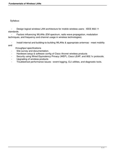 Fundamentals Of Wireless Lans Pdf