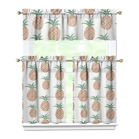 Tropical Plant Pineapple Kitchen Curtains Set Yellow Hawaiian Fruit