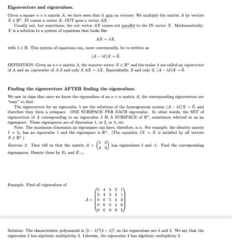 Solved Eigenvectors And Eigenvalues Given A Square N Xn