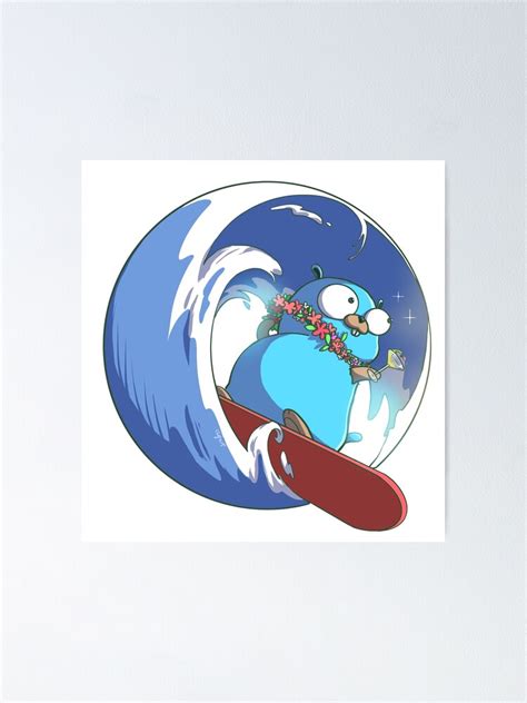 Golang Gopher Go Surfing Poster By Clgtart Redbubble