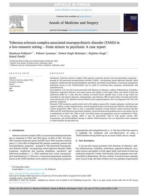 Pdf Tuberous Sclerosis Complex Associated Neuropsychiatric Disorder