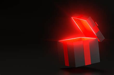 블랙 오픈 기프트 박스 와 번개 검은 배경에 최소한의 3d 디자인 선물 상자에 대한 스톡 사진 및 기타 이미지 선물 상자