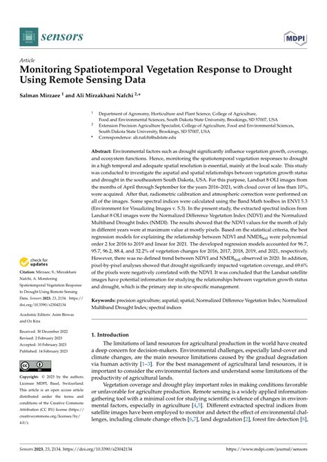 Pdf Monitoring Spatiotemporal Vegetation Response To Drought Using Remote Sensing Data
