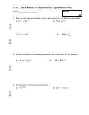 Practice Test Exponential Logarithmic Functions Derivatives Course Hero